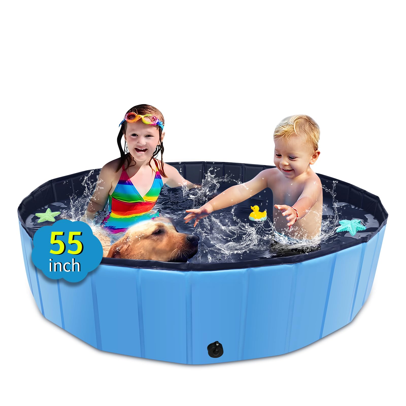 Amazon.com: CACSPS Foldable Dog Pool, 55" x 12" Kiddie Pool with Hard Plastic, Non-Slip Dog Bath ...