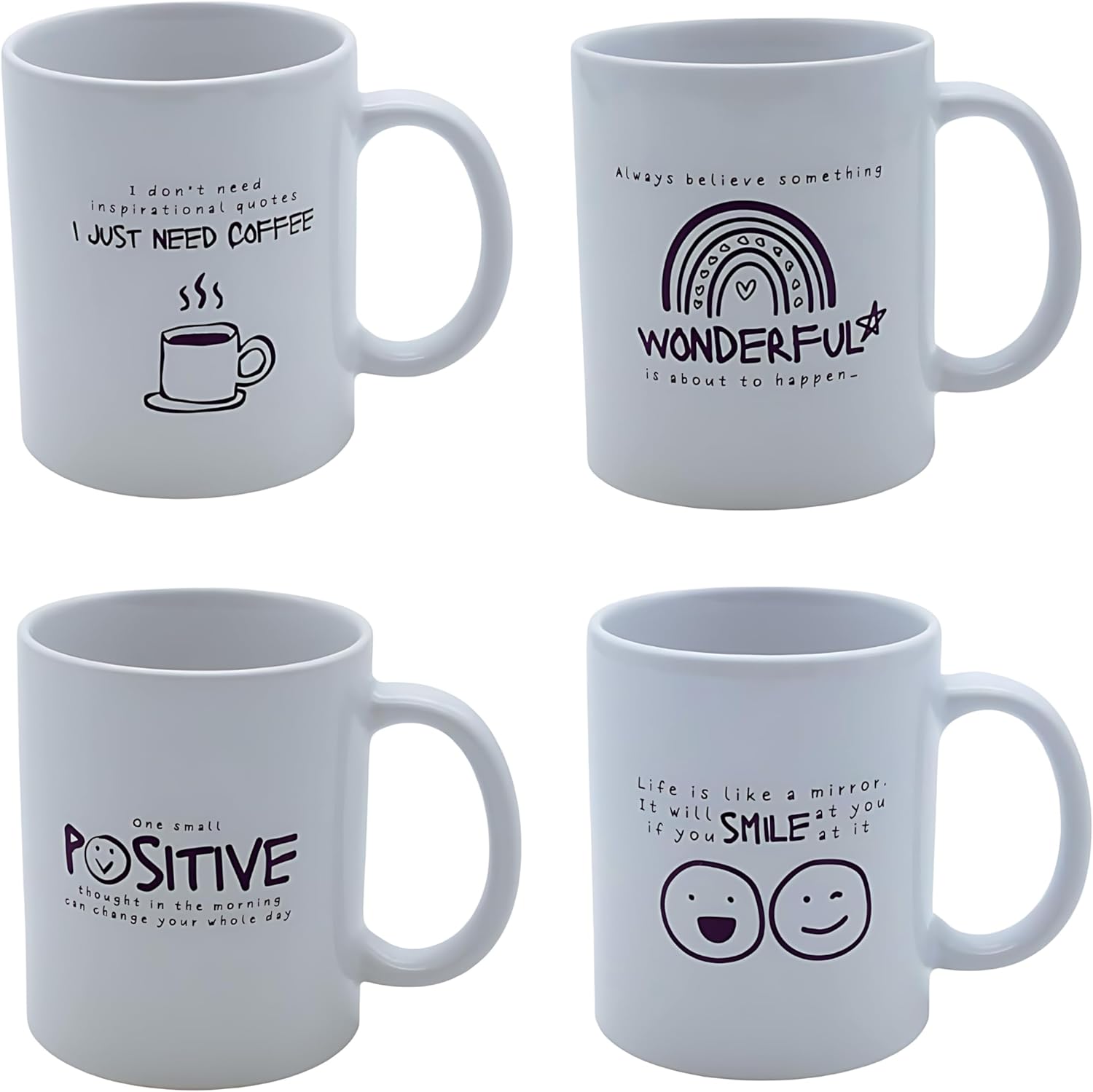 Marco Paul 4 Pcs Coffee Mug Set - Premium Ceramic White Motivational ...