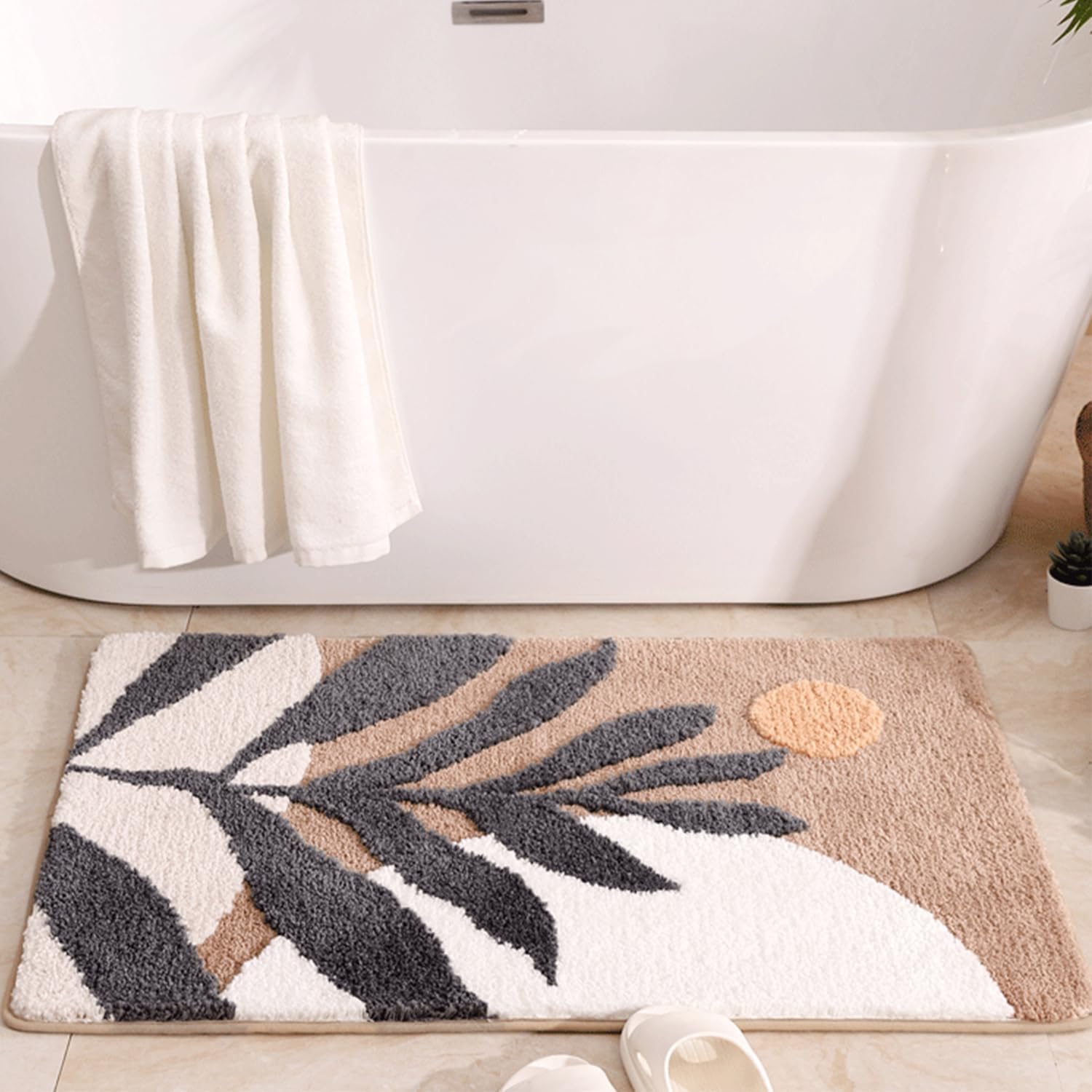 Amazon.com: Hi Space Bathroom Rugs Mat 31.5x19.7IN Grey Leaves Bath Mat ...