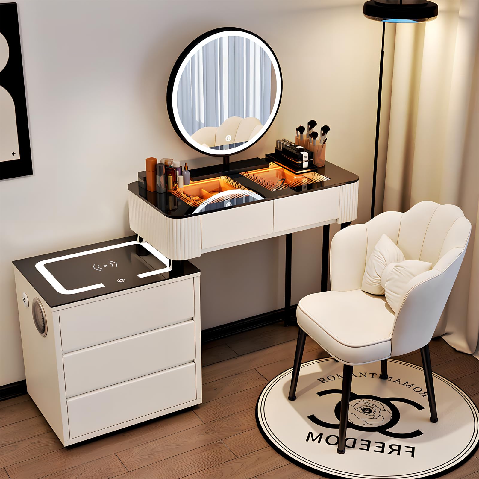 Sindasco Modern Bedroom Vanity Makeup Desk Set With LED Lights Mirror ...