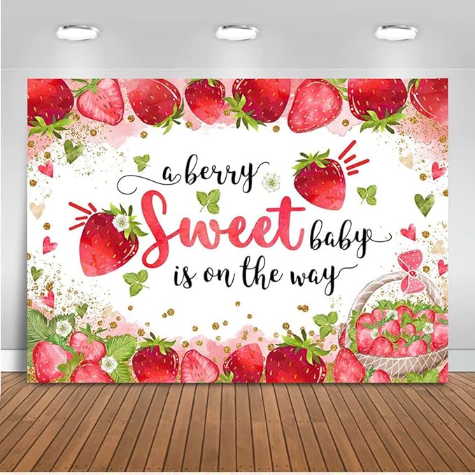 Amazon.com : Mocsicka Strawberry Baby Shower Backdrop Strawberry Girl ...