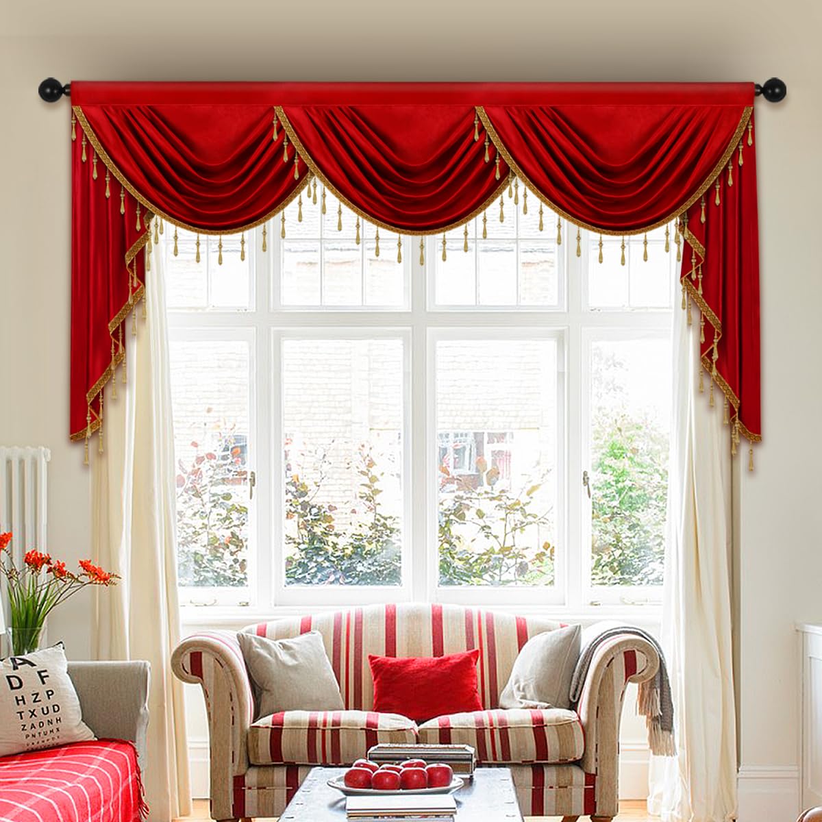 Red Valance Curtains Mila Classic Plain Velvet Valance Red