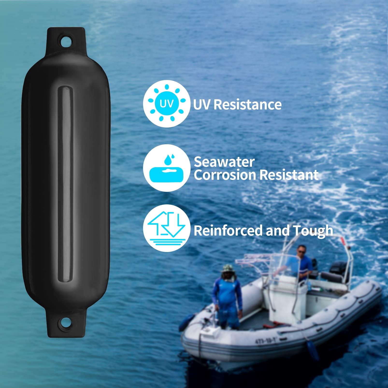 Boat Bumpers 4 Pack 24-Inch Inflatable With Ropes - PVC Dock Fenders ...
