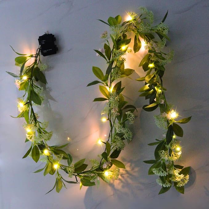 Amazon.com: Greenery Garland for Mantle with Lights – Battery Operated ...