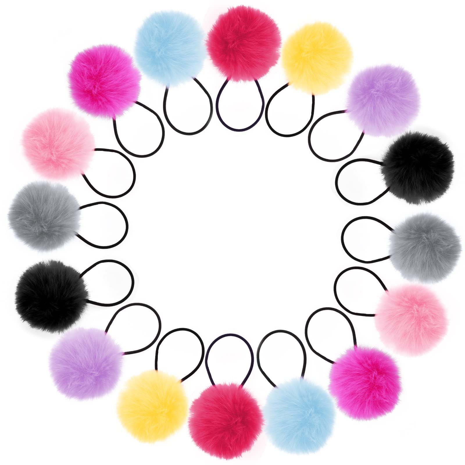 Amazon.com : 16PCS Elastic Hair Ties with Fluffy Pom Poms, 2 Inches ...