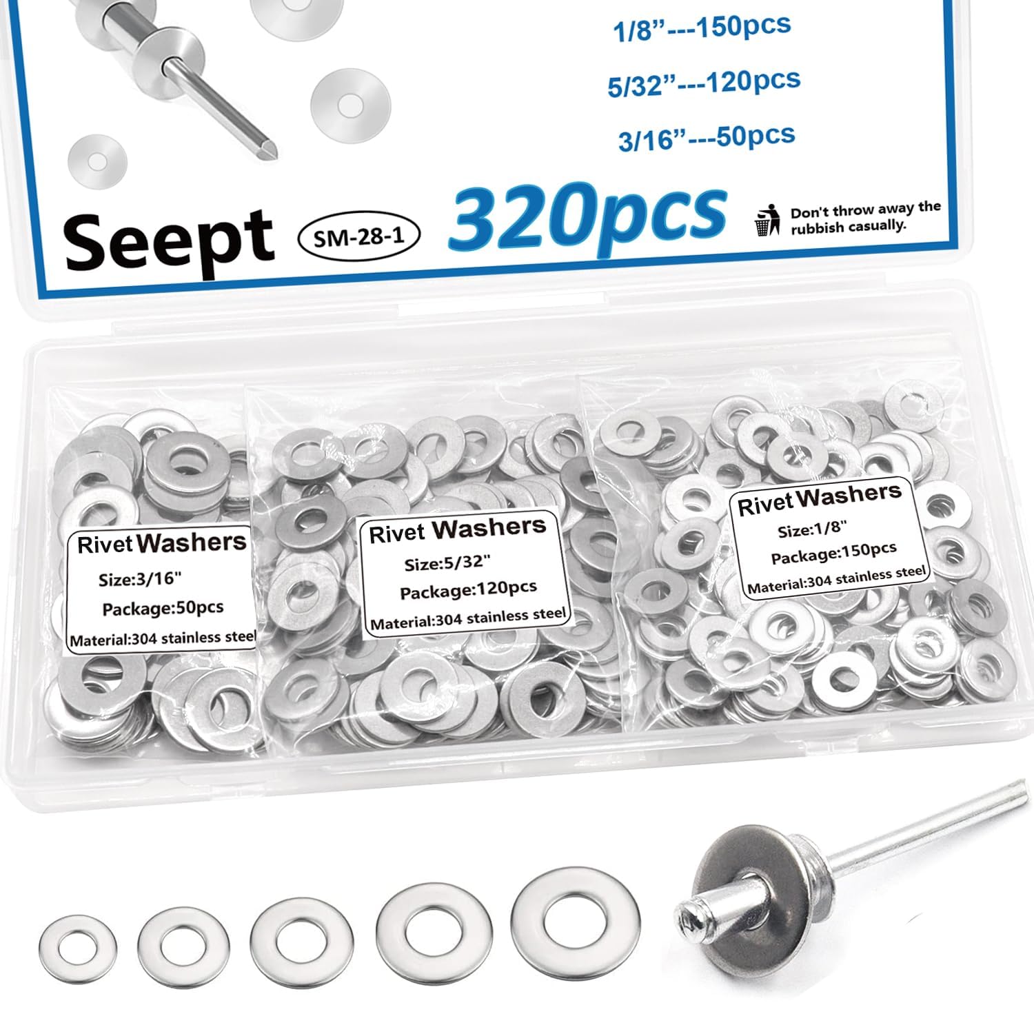 Seept 320Pcs Silver Pop Rivet washers Assortment kit for Pop Rivets ...