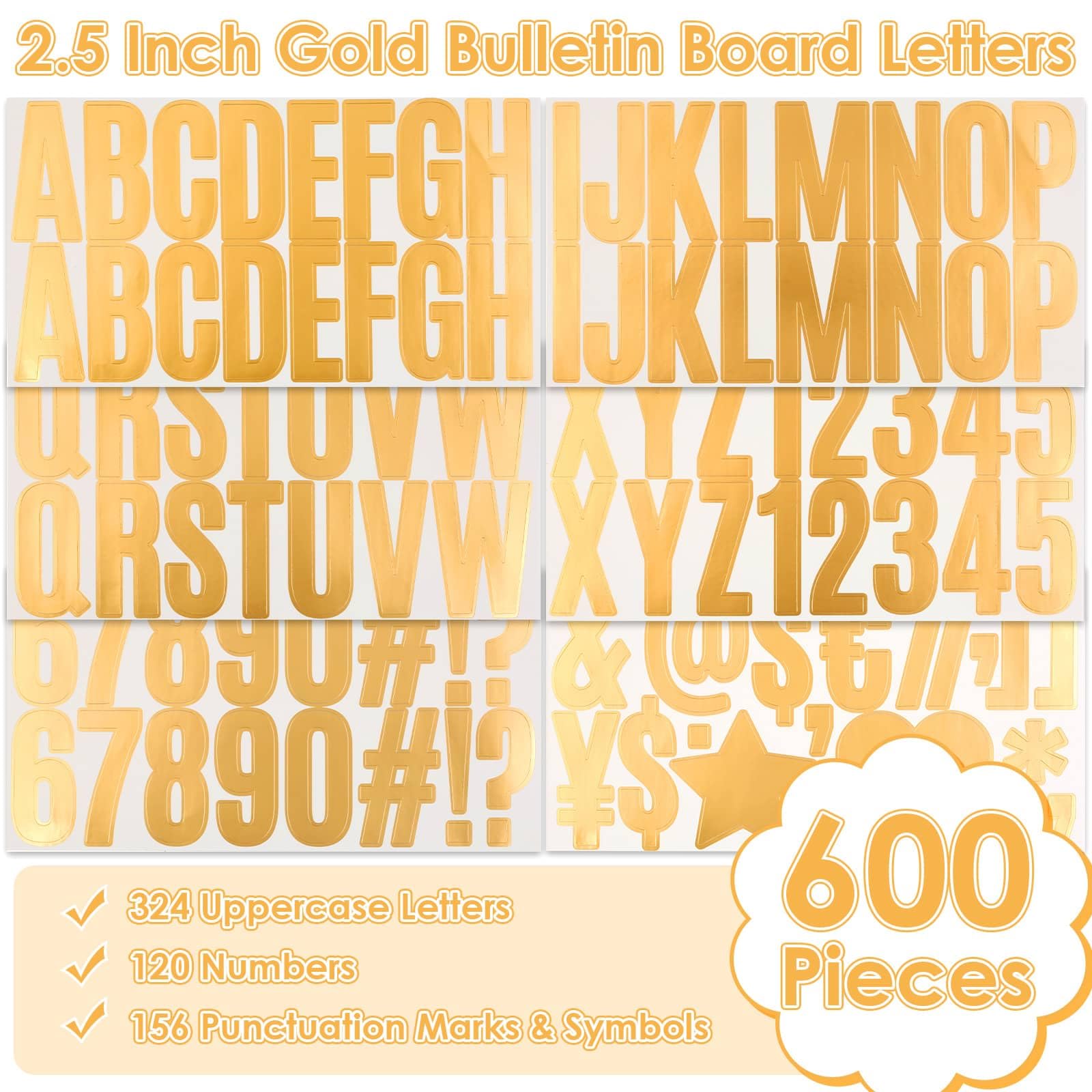 Snapklik.com : Gold Letter Stickers 25”, 600 Pcs 36 Sheets Large ...