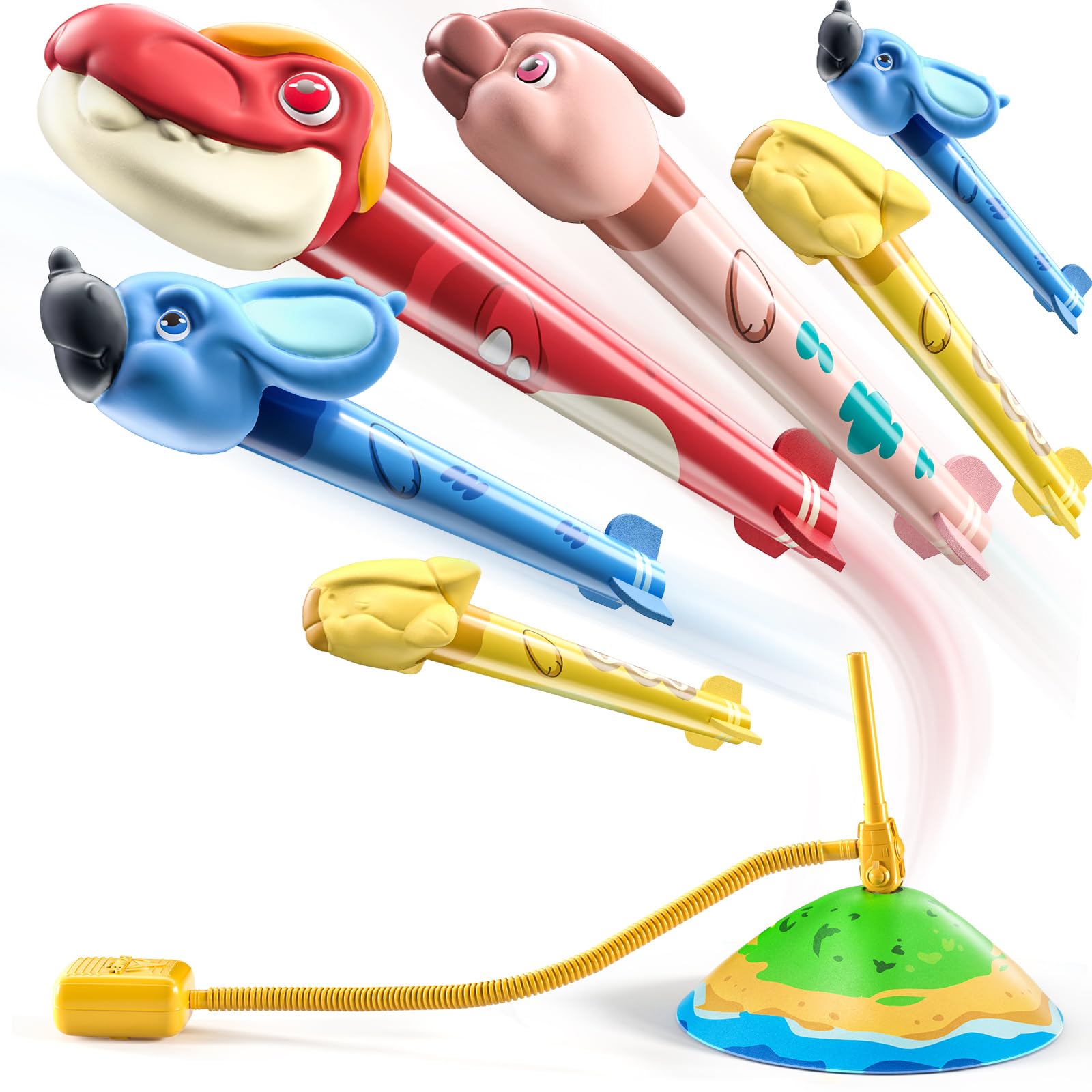 Amazon.com: TEMI Dinosaur Rocket Launcher for Kids - 6 Dino Rockets ...