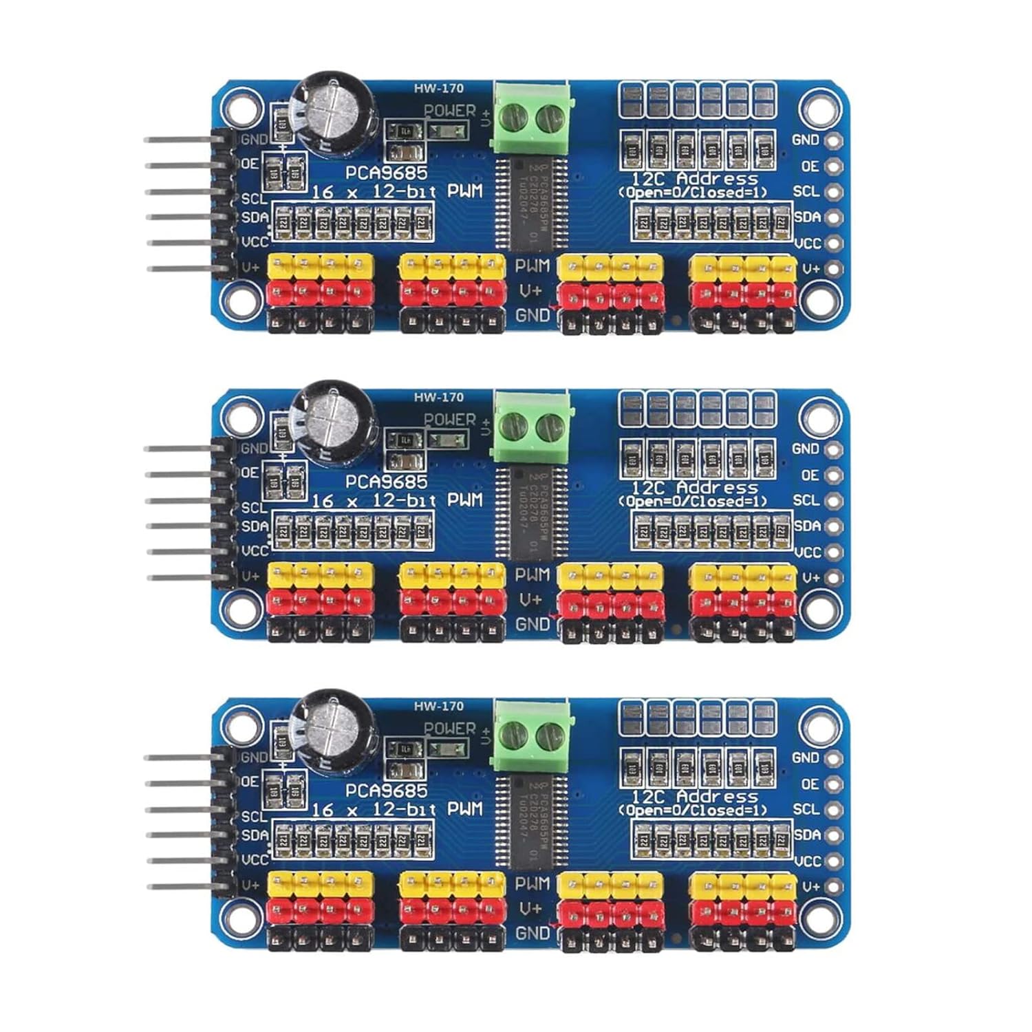 AEDIKO 3pcs PCA9685 Module Controller 16 Channel 12 Bit PWM Servo ...
