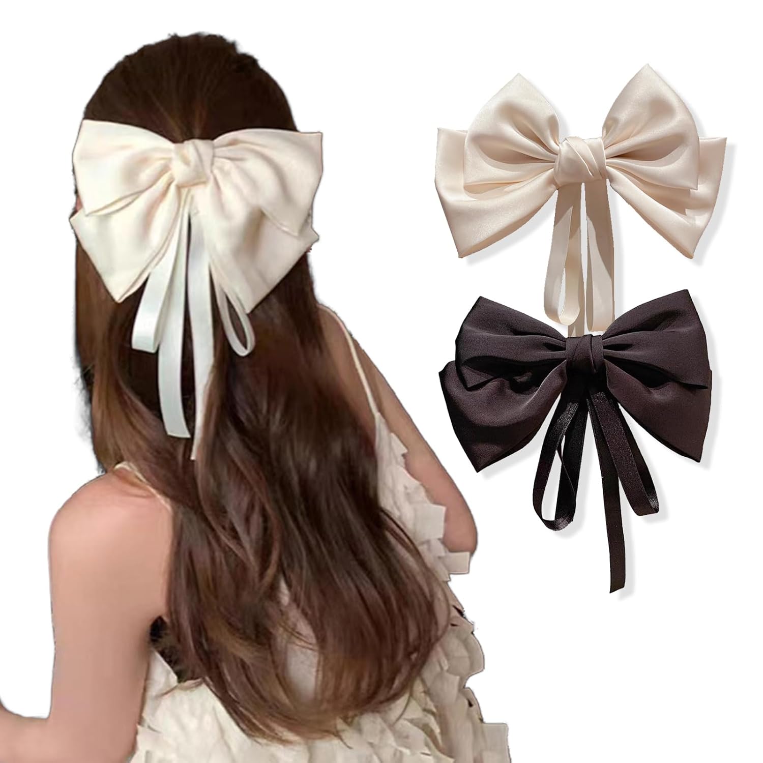 Amazon.com : Hair Bow Clips Hair Clips with Bow Silky Satin Hair Ribbon ...