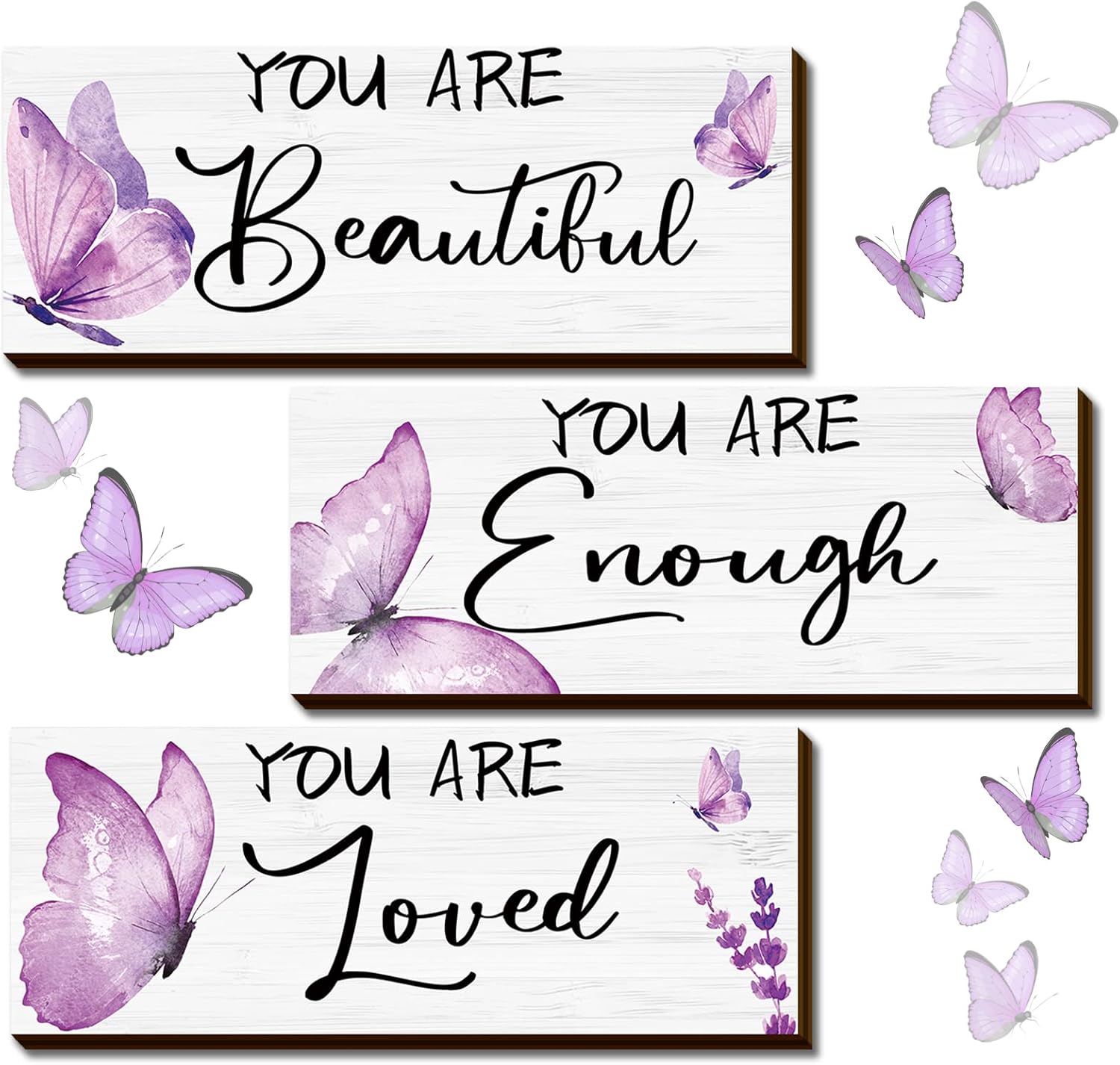 Amazon.com: Geelin 3 Pcs Butterfly Wooden Hanging Wall Art Positive ...