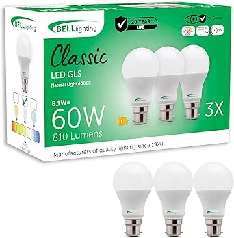BELL Lighting B22 Bayonet Light Bulb LED GLS 3 Pack | Natural White ...
