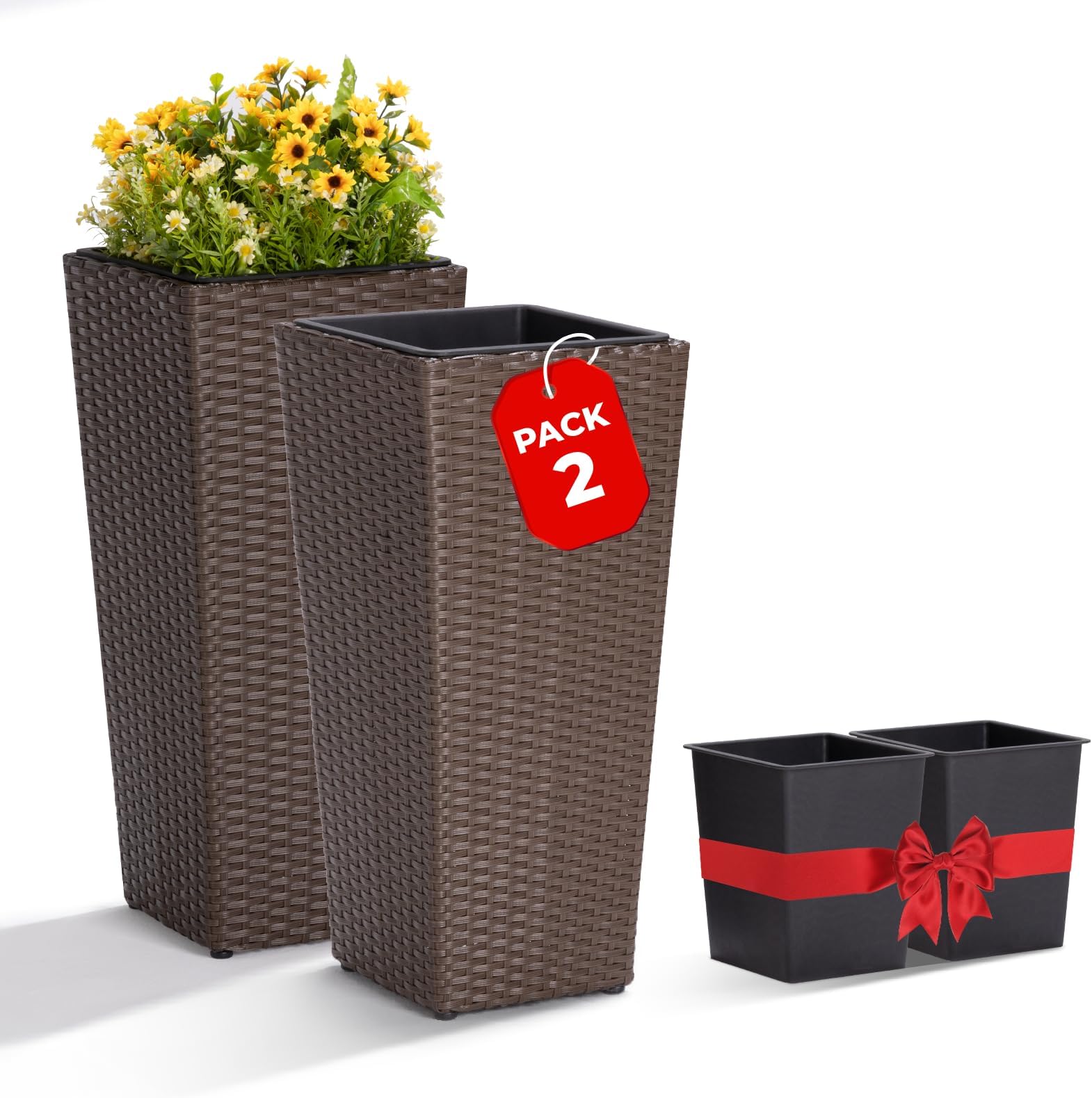 Amazon.com : Rengue 22.6" Tall Outdoor Planters, Set of 2 Large Outdoor ...