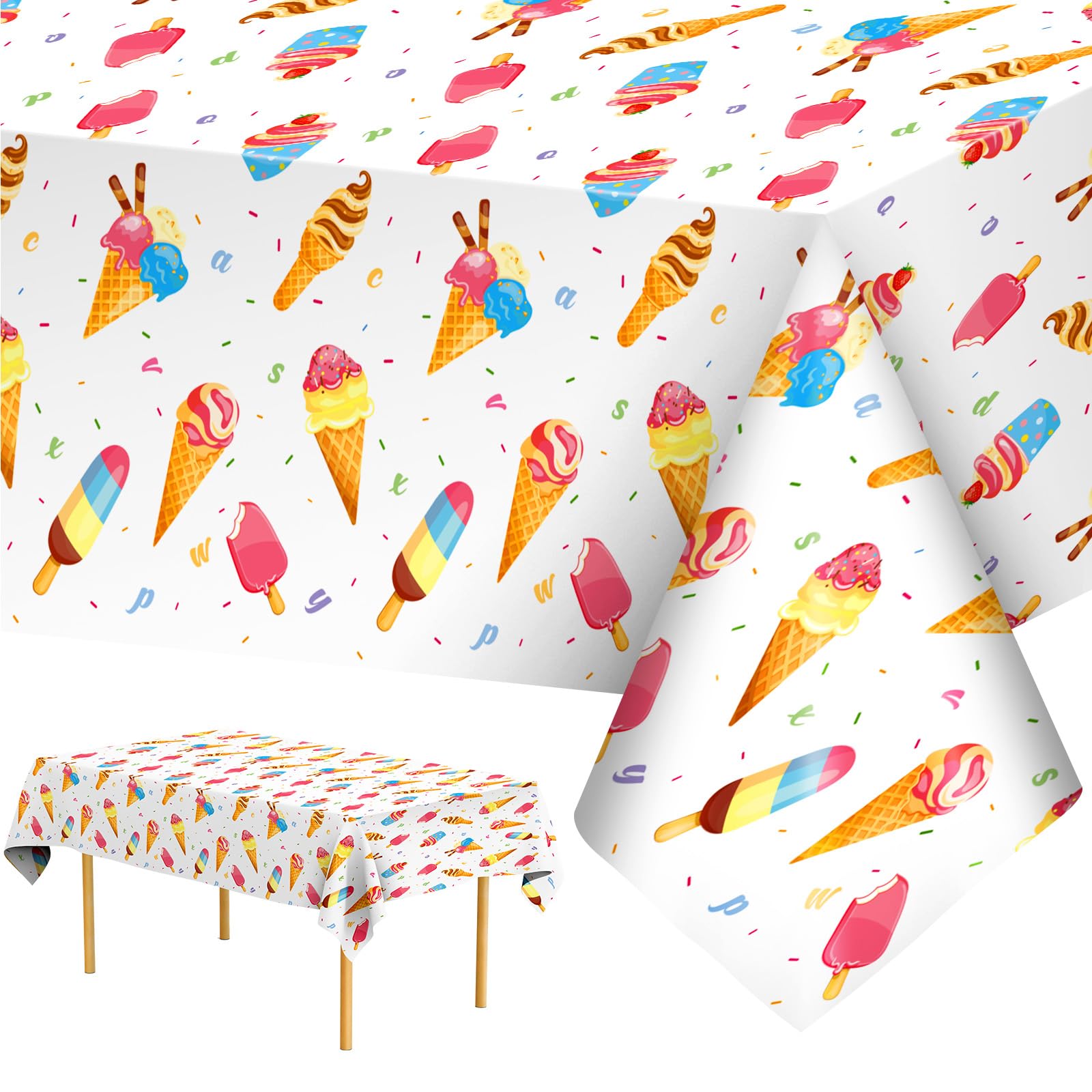 Amazon.com: Ice Cream Party Decorations Tablecloth - 2 Pcs Ice Cream ...