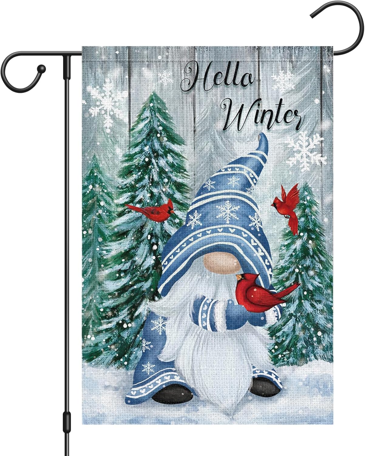 Amazon.com : Hello Winter Gnome Garden Flag 12x18 Double Sided Burlap ...