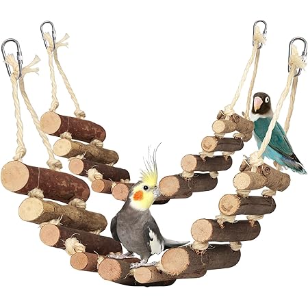 Amazon.com : Wooden Bird Hanging Ladder, Parrot Natural Rope Wood ...