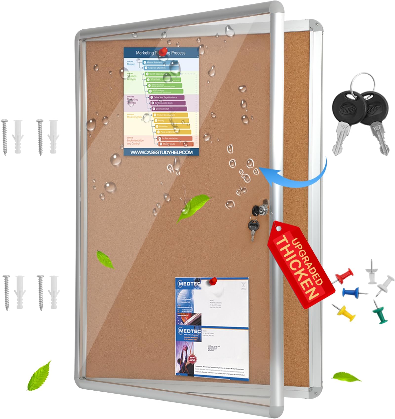 Amazon.com : 2 Pieces Enclosed Bulletin Board 26 x 20 Inch Lockable ...