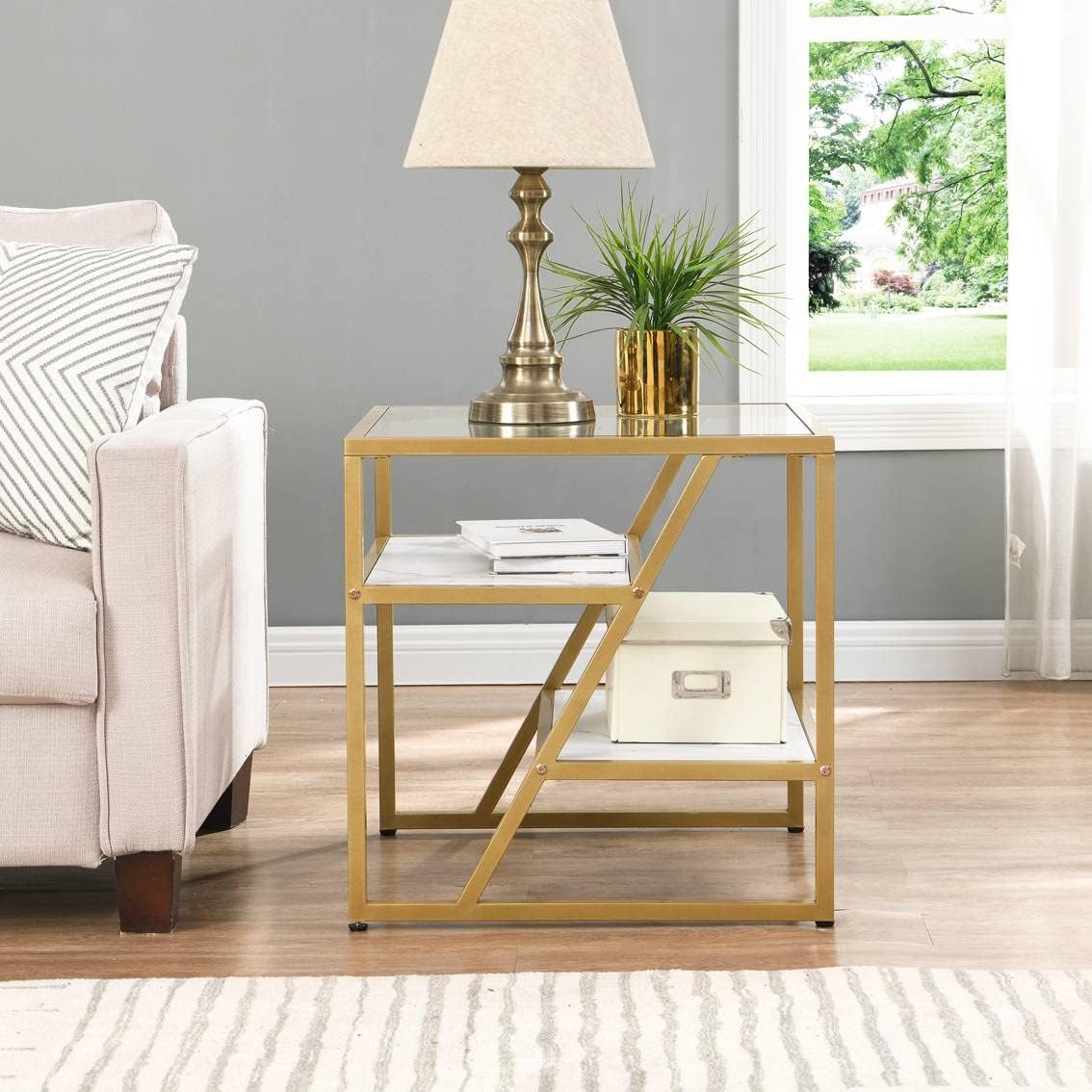Amazon.com: WIJCK Golden Side Table End Table with Storage Shelf ...