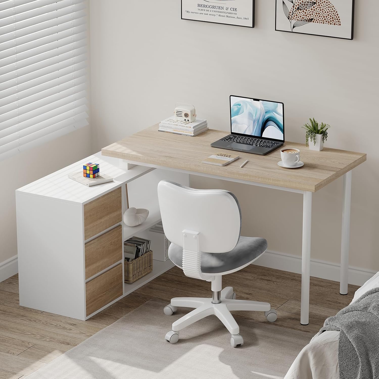 Amazon.com: Jiaoun Home Office Computer Desk Corner Desk with 3 Drawers ...