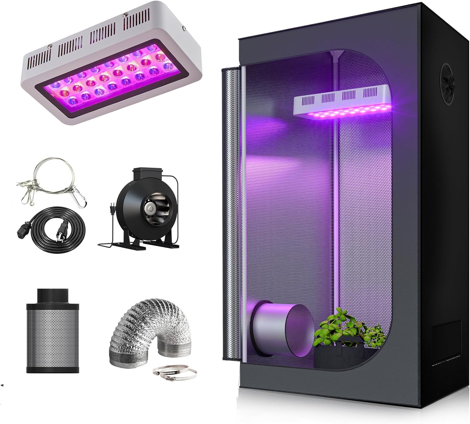 TopoGrow 600W LED Full Spectrum Panel Growlight + Indoor Grow Tent + 15 ...