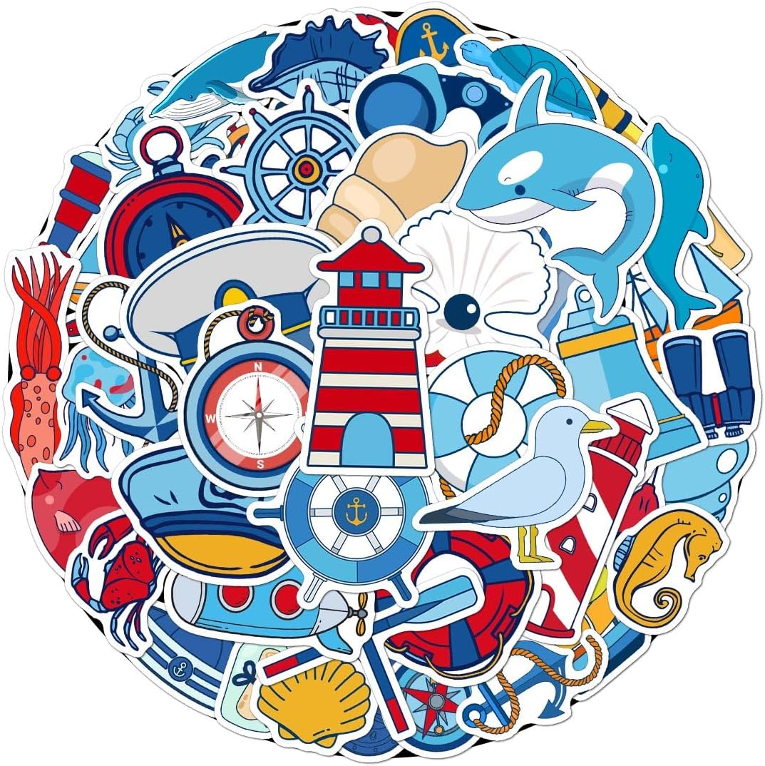 Amazon.com: Beach Stickers 50pcs, Blue Surfing Waves Fresh Lively ...