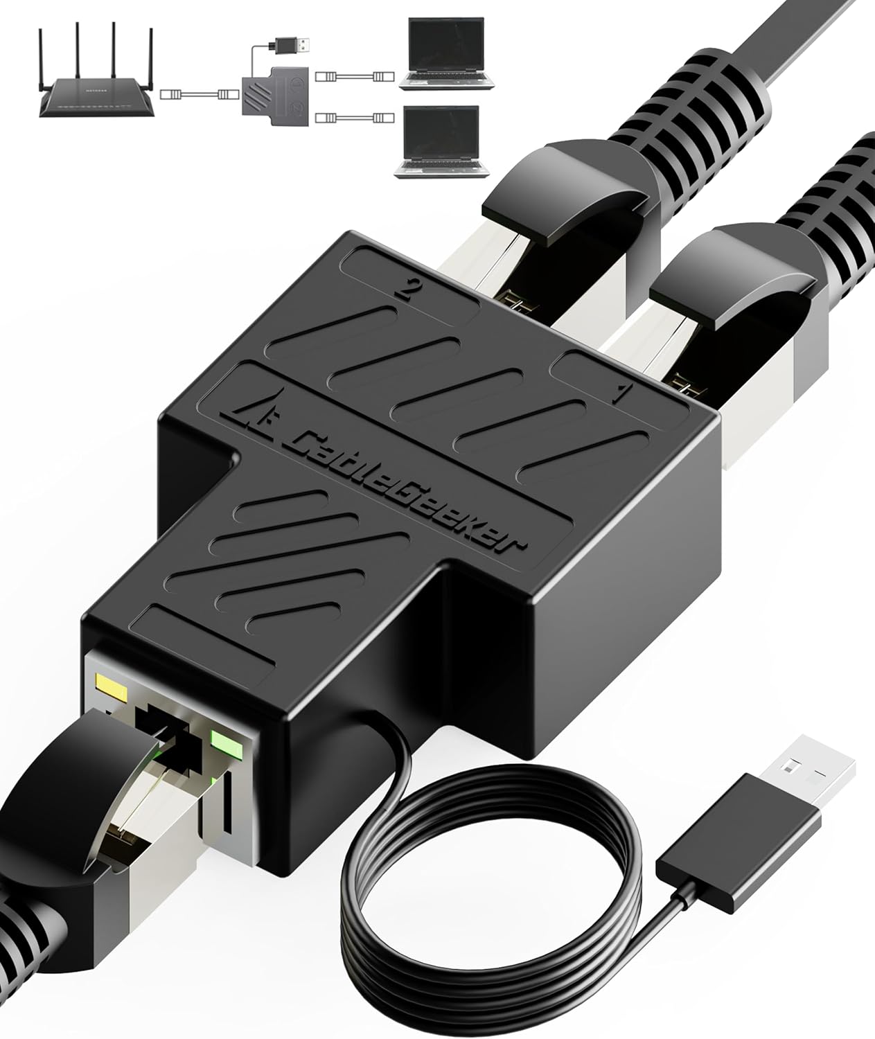 CableGeeker RJ45 Ethernet Splitter 1 to 2, Dual Female Socket Adapter ...