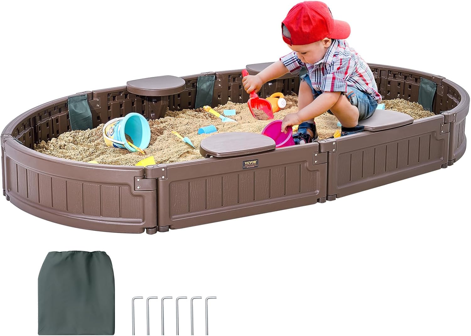 Amazon.com: VEVOR Sandbox with Cover, 72 x 41.5 x 9.1 in Oval Sand Box ...