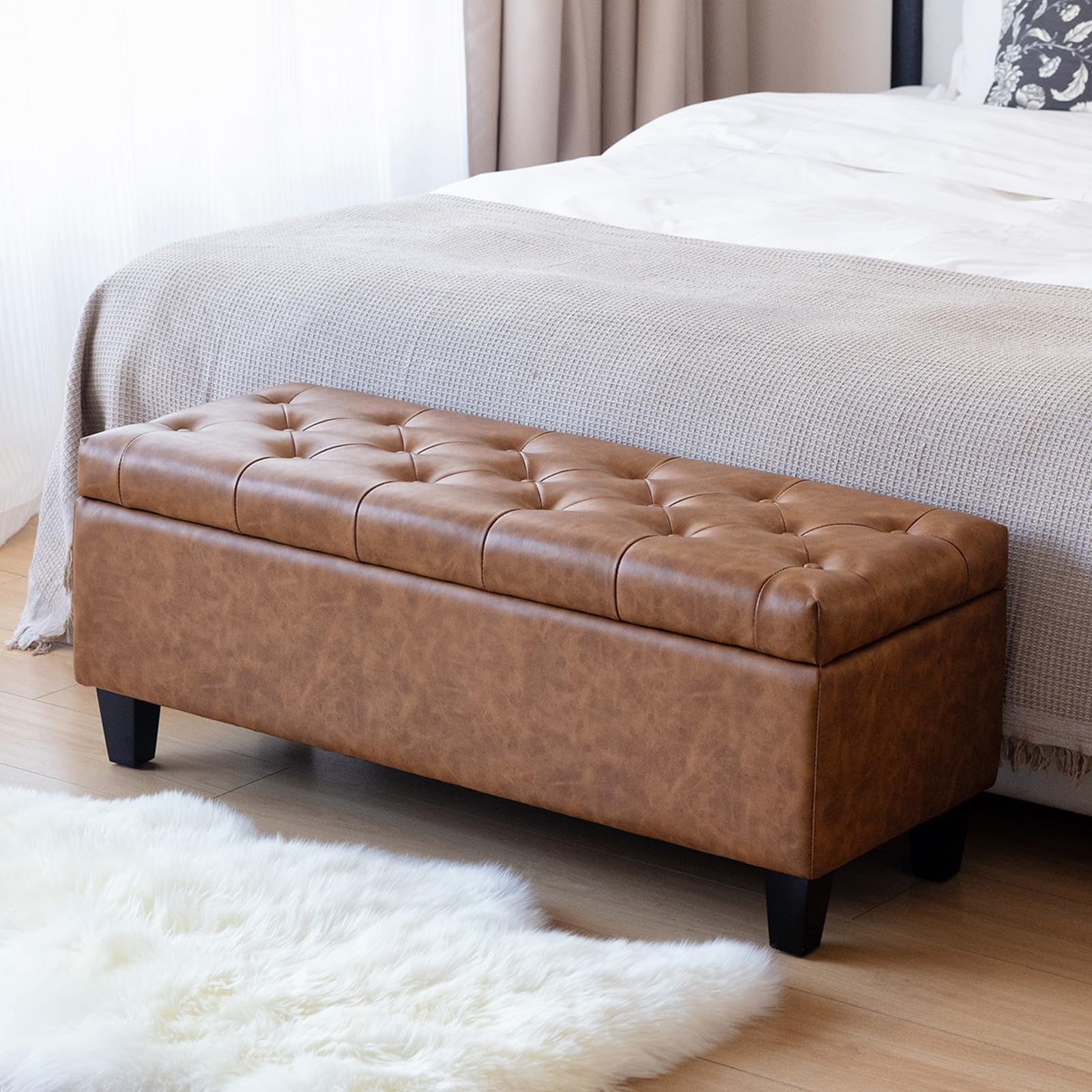 Amazon.com: Redlife Faux Leather Storage Ottoman Bench, End of Bed ...