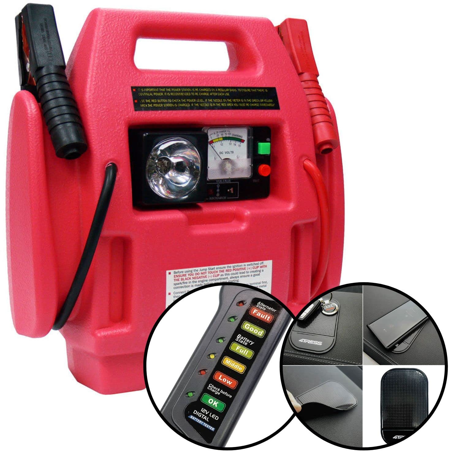 4TRESS PP10 12V, 900A 3-in-1 Emergency Jump Starter, Rechargeable 10Ah ...