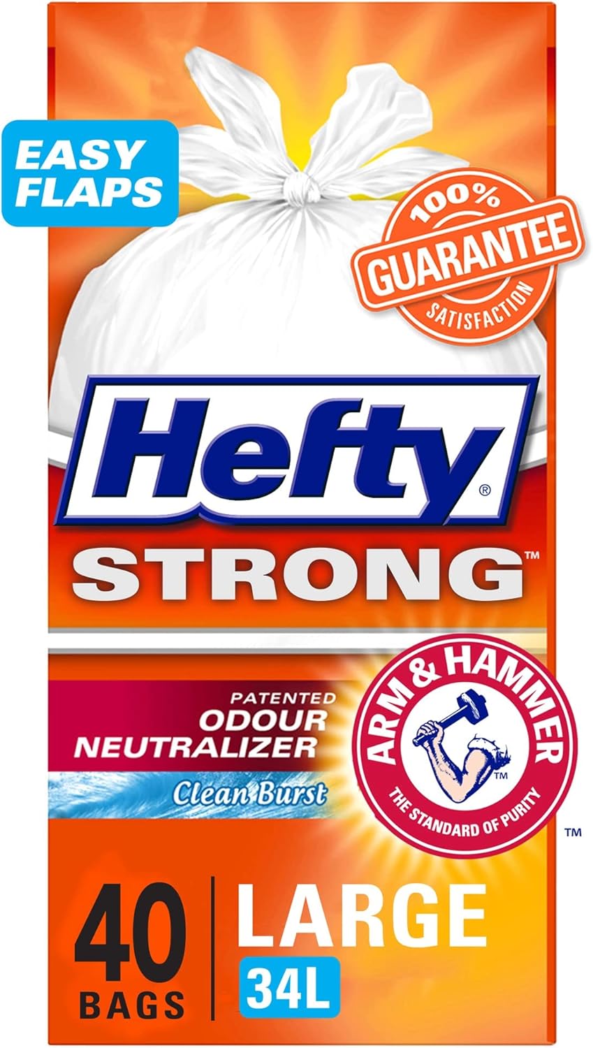 Hefty® Garbage Bags, Strong Large 34 Litres White Kitchen, Easy Flaps ...
