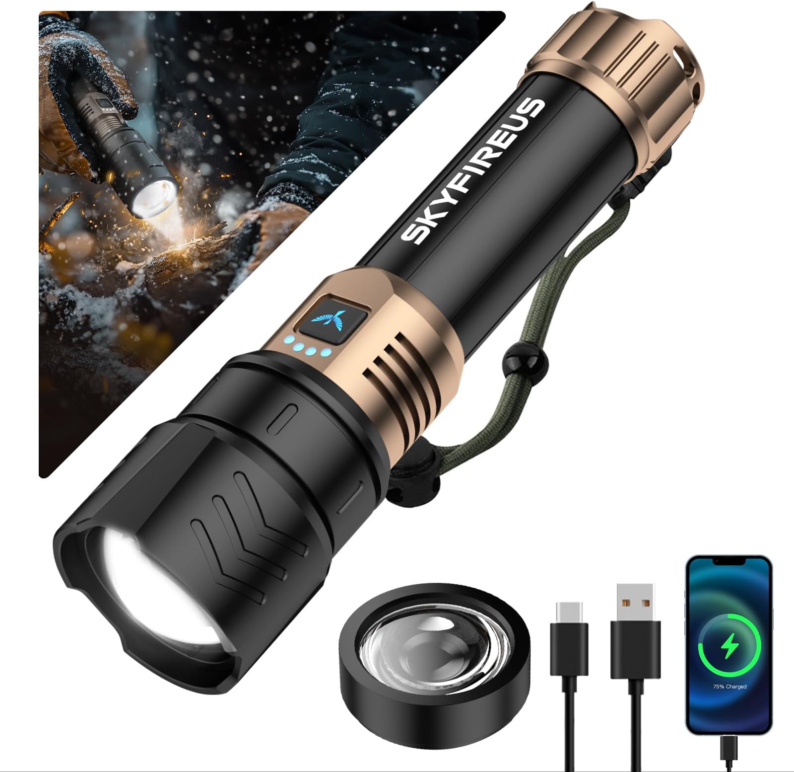 SKYFIRE LED Flashlight 10000 High Lumens,Super Bright Rechargeable ...