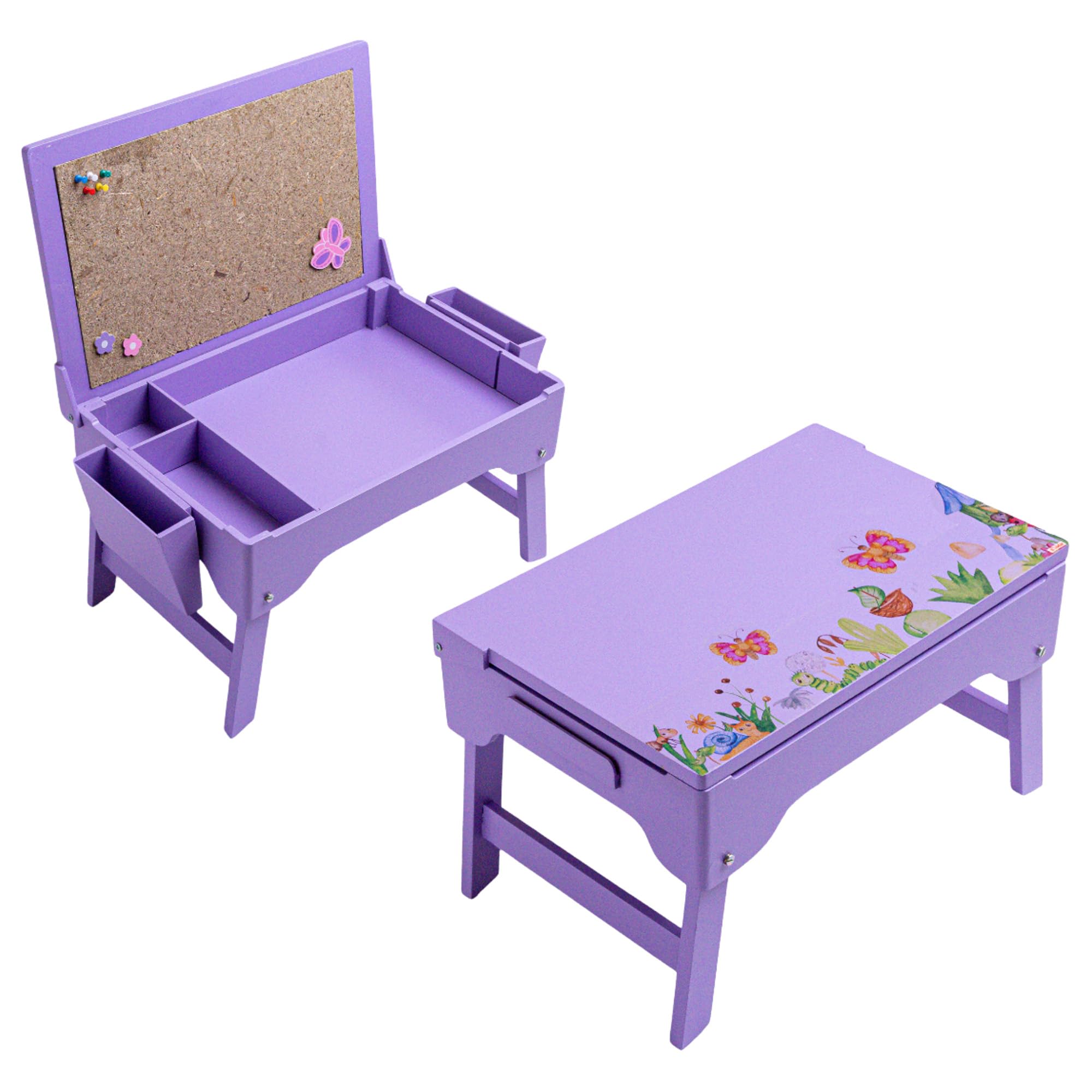 KIDOZ Wooden Foldable Study Purple Table for Students with Storage for ...