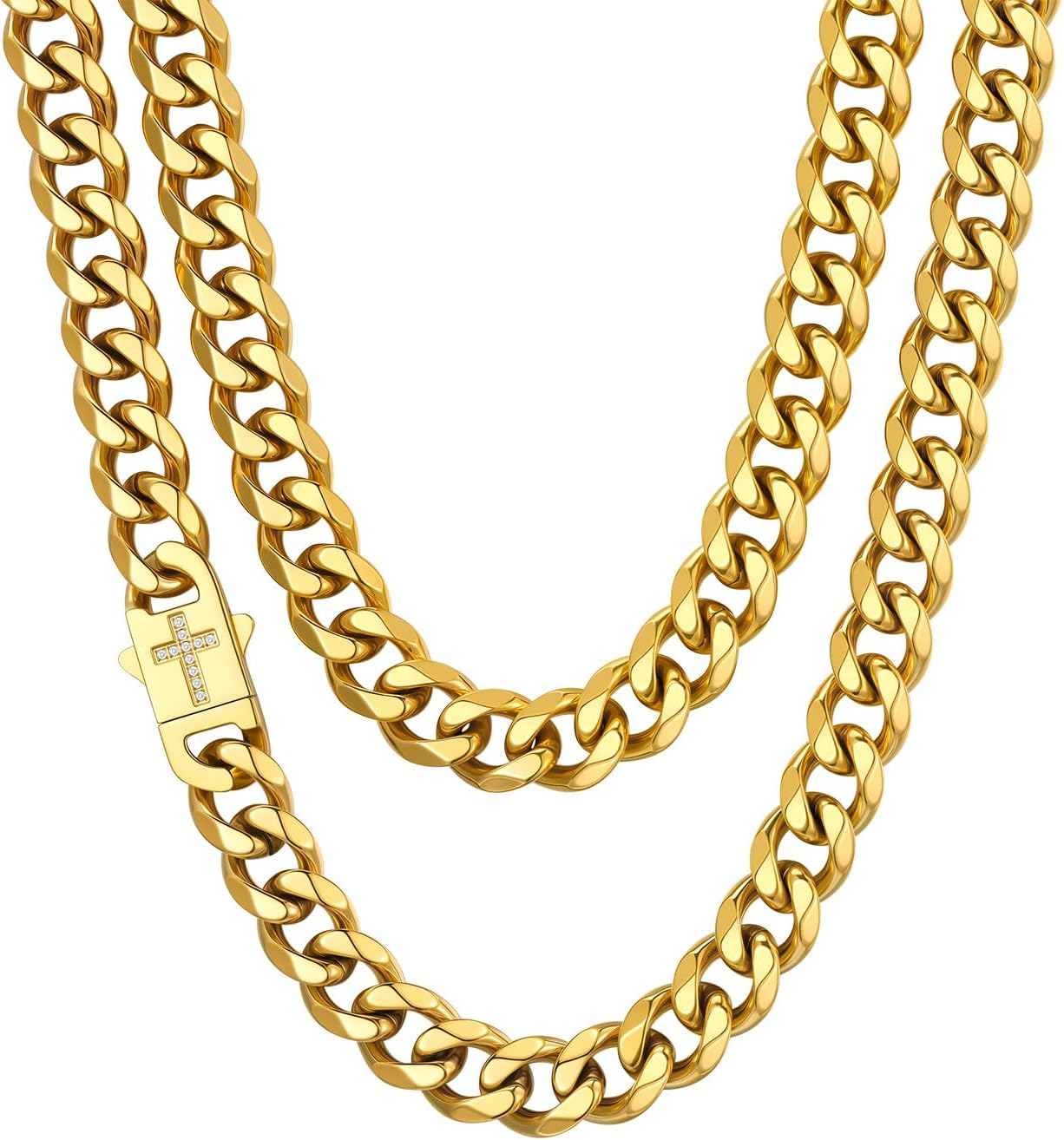 ChainsPro Stainless Steel Cuban Link Chains for Men, 6/9/12mm Width ...