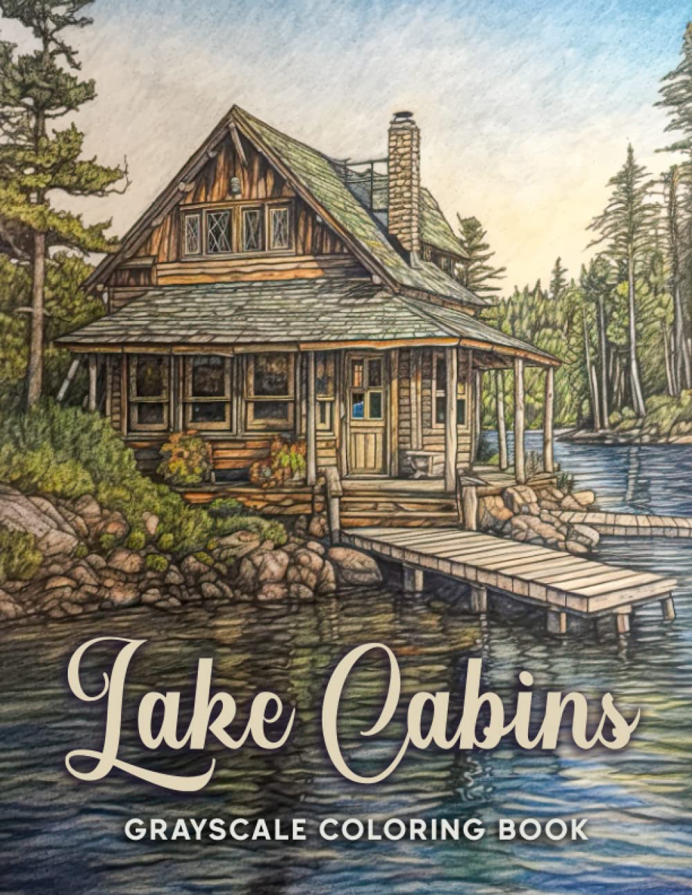 Amazon.com: Lake Cabins Grayscale Coloring Book: Escape to the Peaceful ...