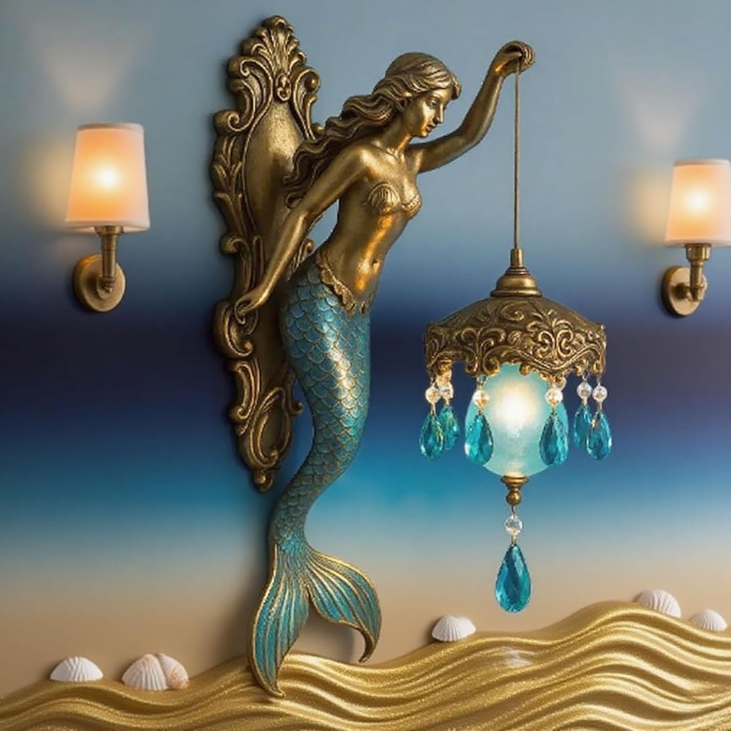 Mermaid Wall Lamp 8/12 Inch - Vintage Coastal Grandmother Style Night ...