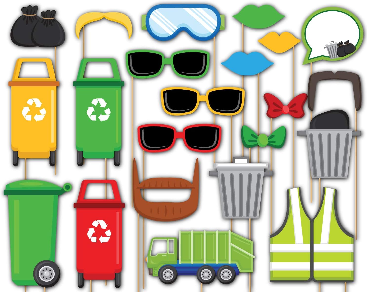 Amazon.com: Garbage Truck Photo Booth Props Kit - 20 Pack Party Camera ...