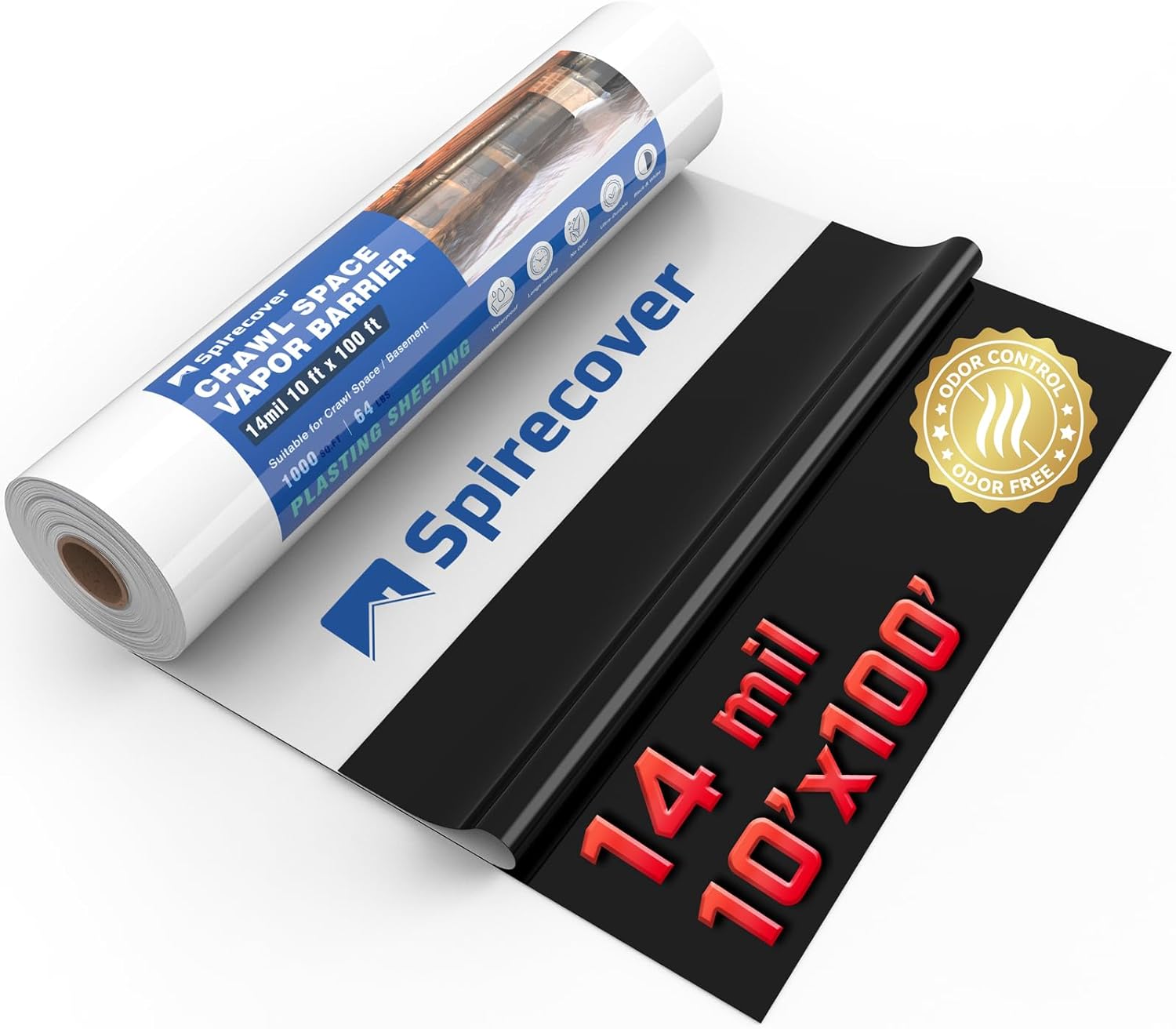 Spirecover Crawl Space Vapor Barrier, 14mil 10'x100', Thick Plastic ...