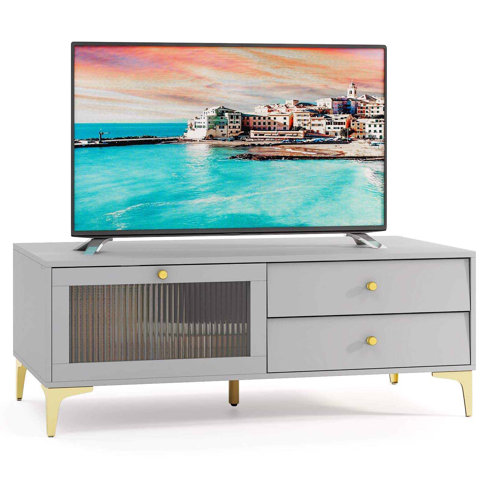 Amazon.com: Tangkula Gray TV Stand for 55-Inch TV, 47.5” TV Console ...