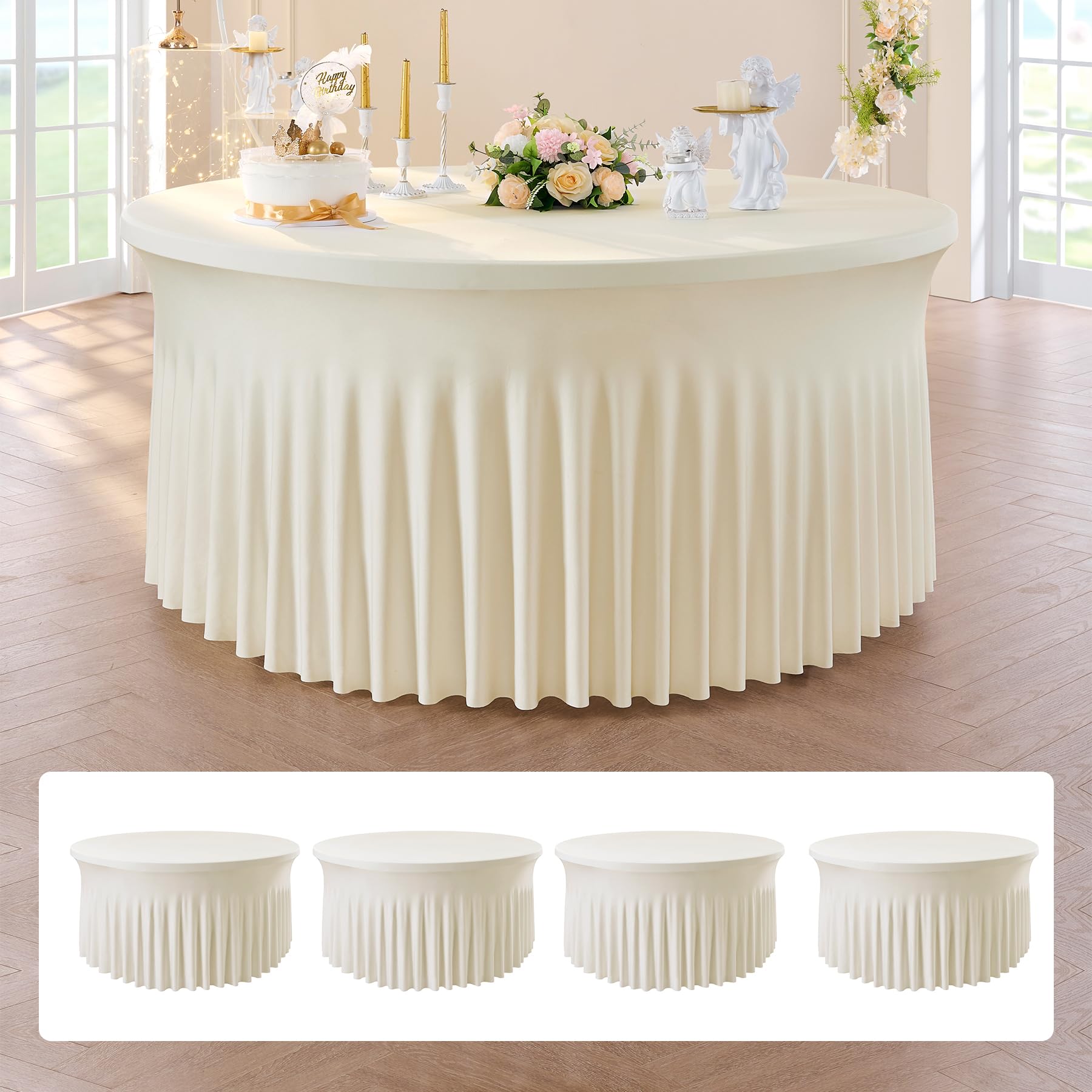 Amazon.com: 4 Pack Ivory Round Spandex Tablecloth 60 inch,Wrinkle Free ...