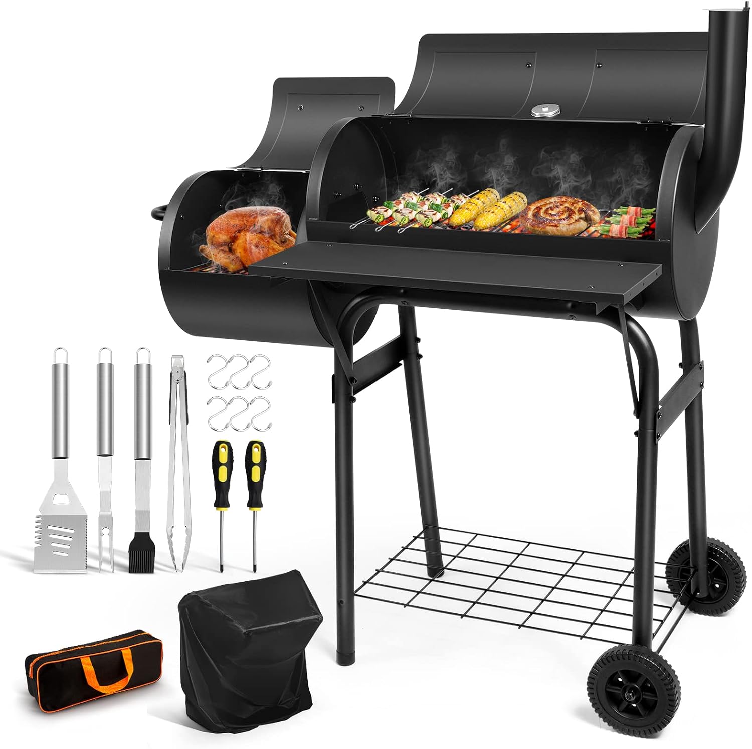 Amazon.com : Barrel Charcoal Grill with Offset Smoker, HaSteeL Outdoor ...
