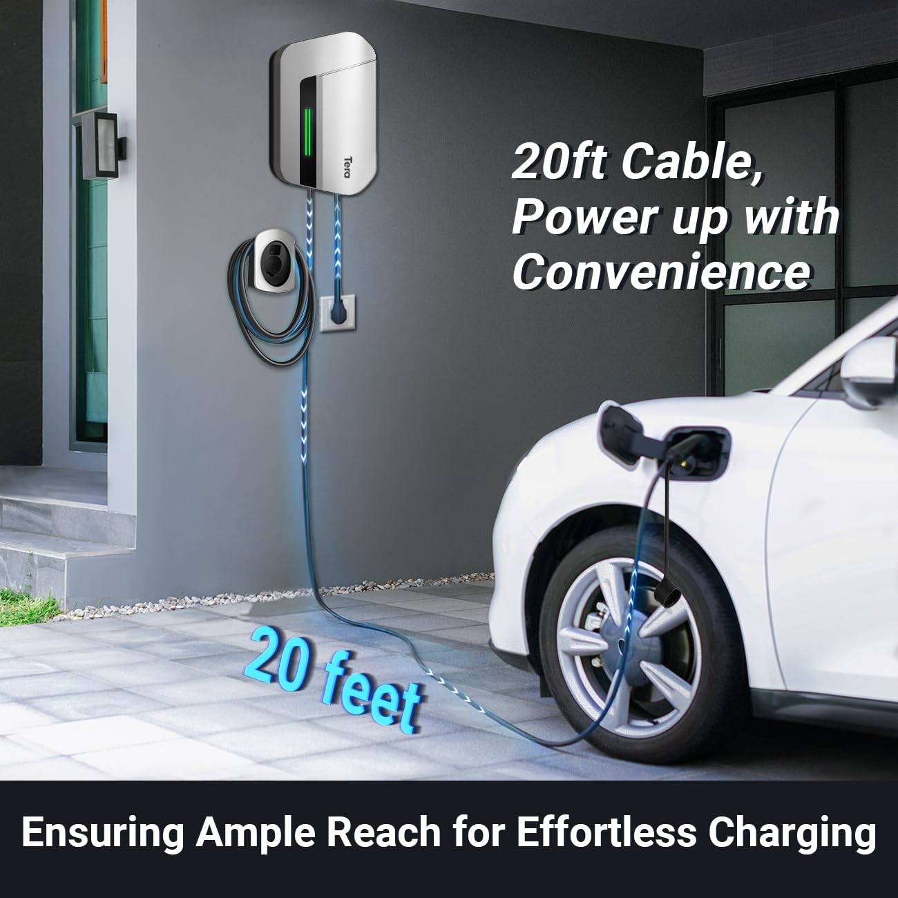 Tera Home EV Wall Charger: UL Listed Pure Copper 20FT Charging Cable