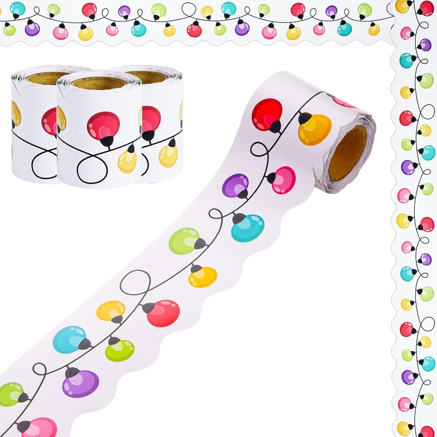 Amazon.com: 99 Feet Christmas Bulletin Board Borders Paper Light Bulb ...