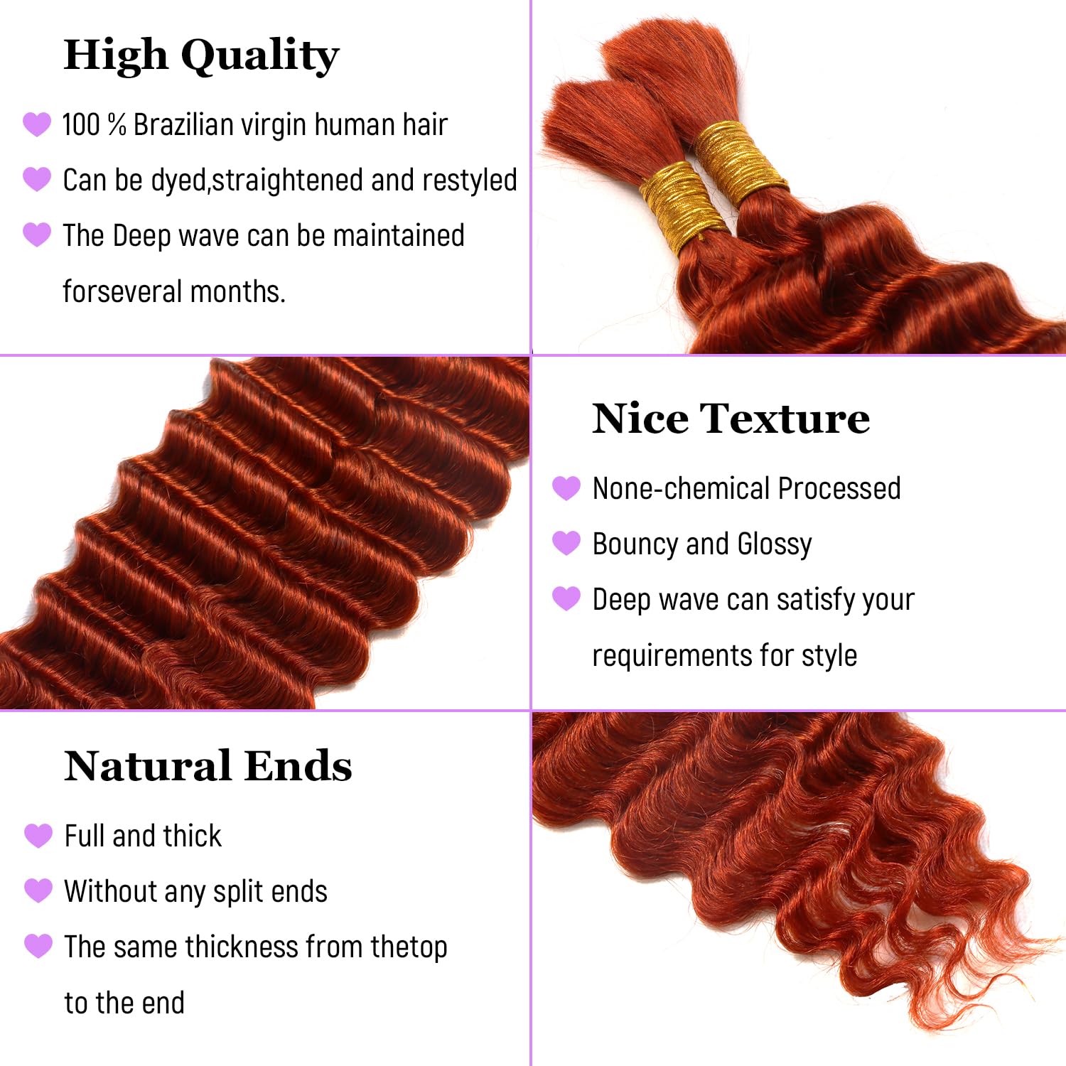 20 Inch Deep Wave Bulk Human Braiding Hair Boho Human Braiding Hair No ...