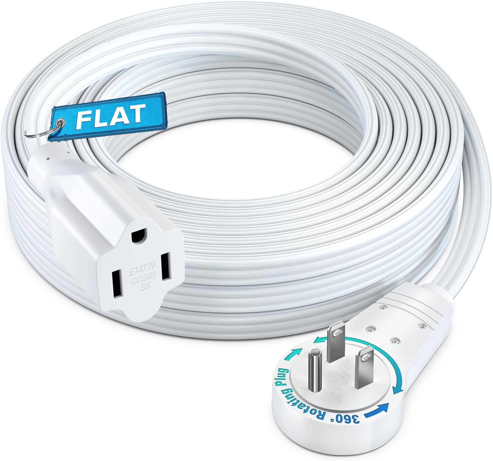 Amazon.com: Maximm Cable 30 Ft 360° Rotating Flat Plug Extension Cord ...