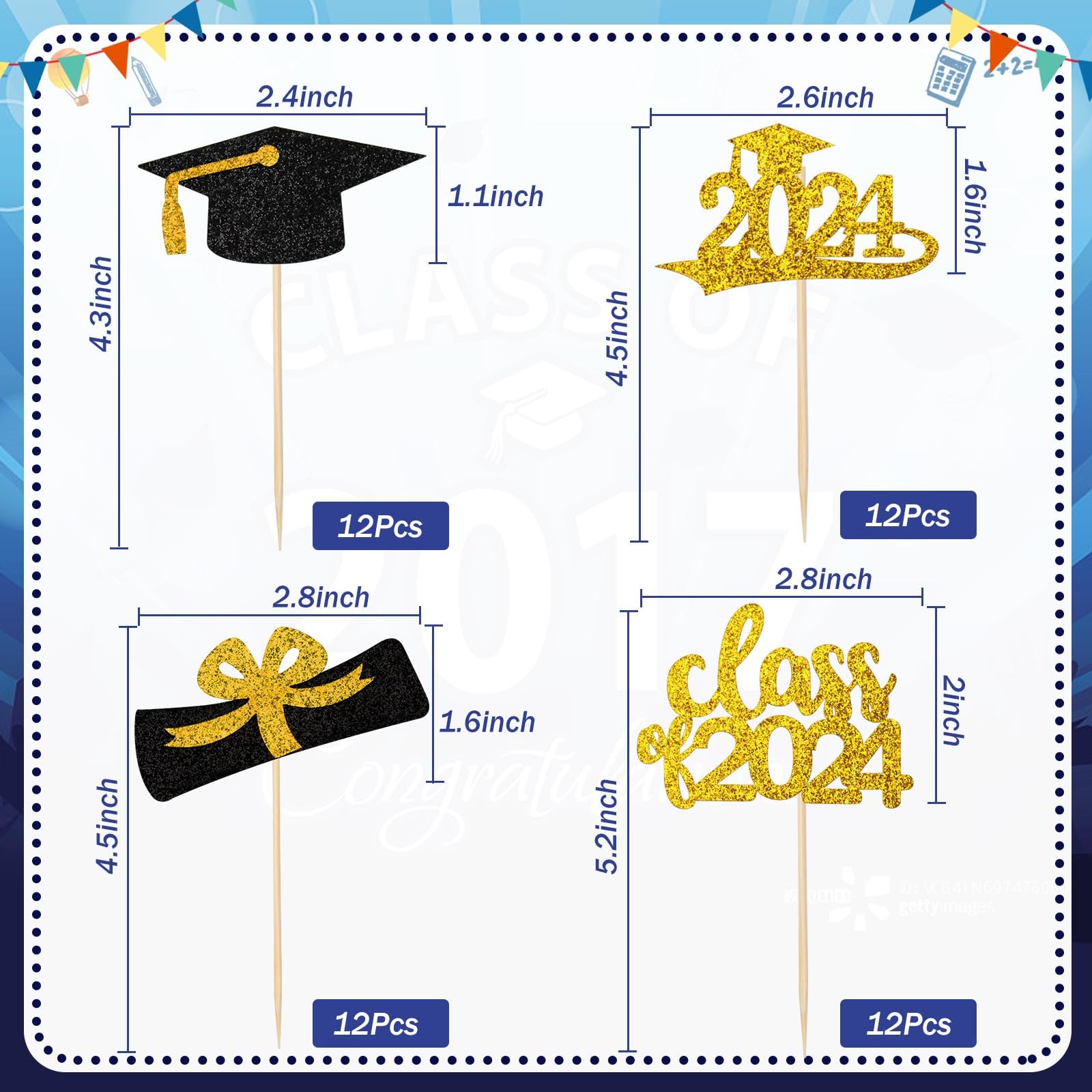 Snapklik.com : SANNIX 48Pcs Graduation Cupcake Toppers 2024, Glitter ...
