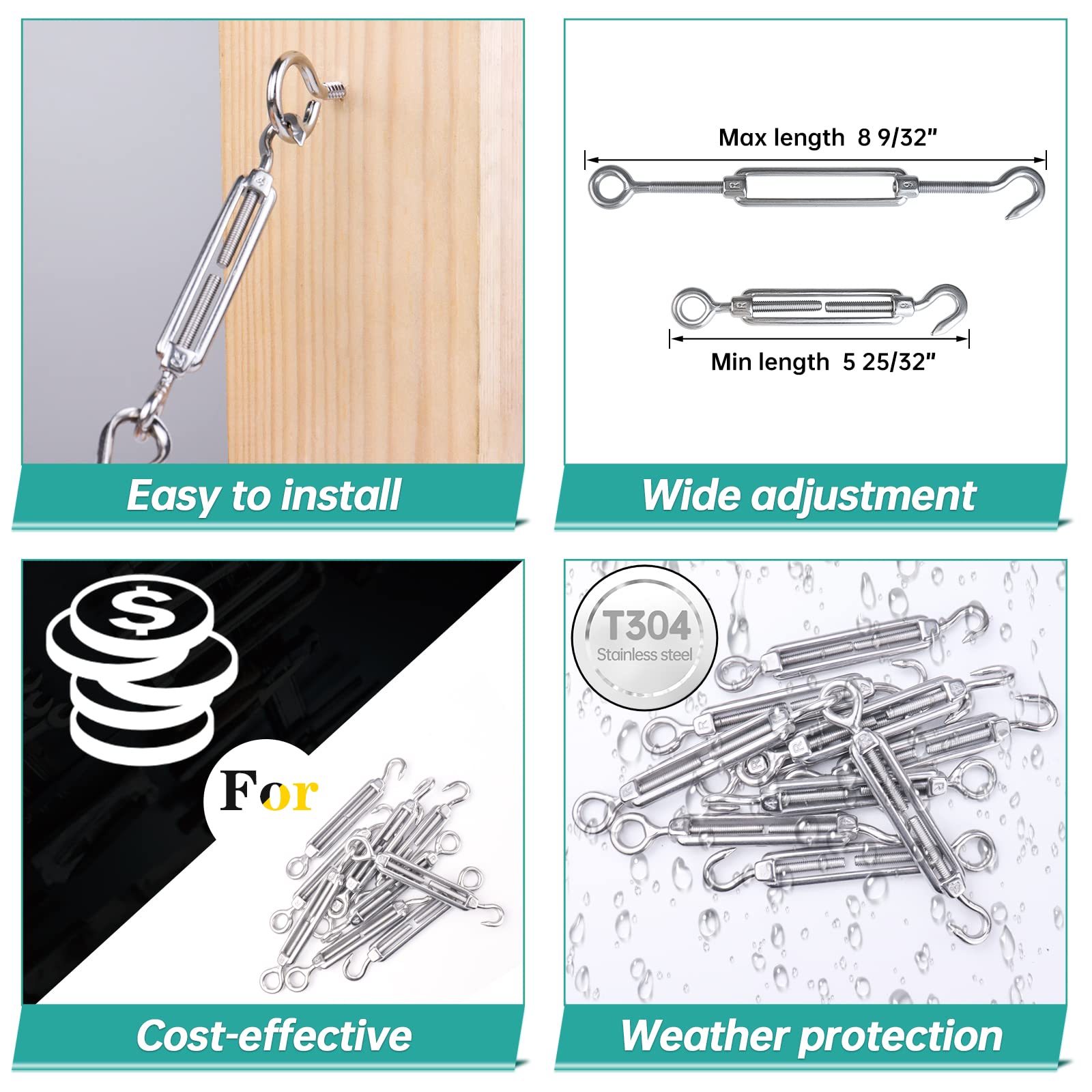 Snapklik.com : 10 Pack M6 Turnbuckle Stainless Steel Turnbuckles For ...