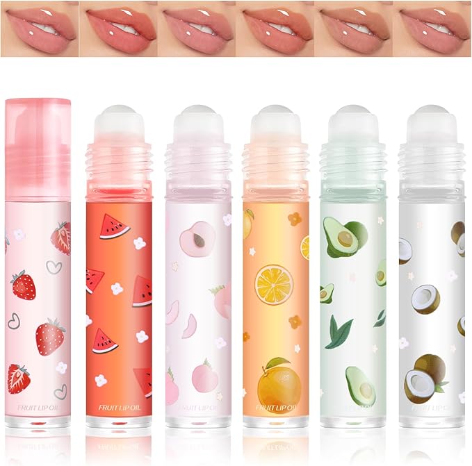 HOSAILY 6-Piece Fruit Flavored Moisturizing Roll-On Lip Gloss Set