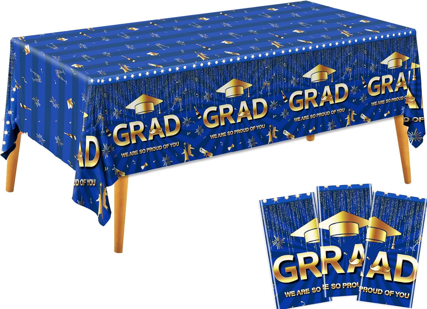 Amazon.com: CMUSKO Blue Graduation Tablecloth 3Pcs Rectangular Plastic ...
