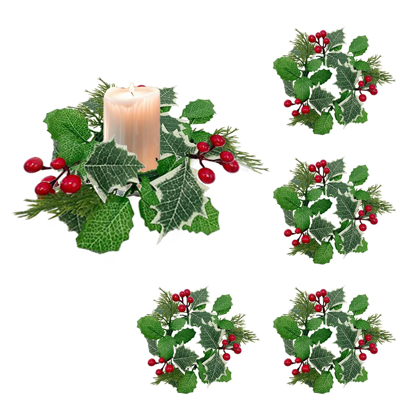 Holly Berry Candle Rings Artificial Wreath Candle Ring Christmas Table
