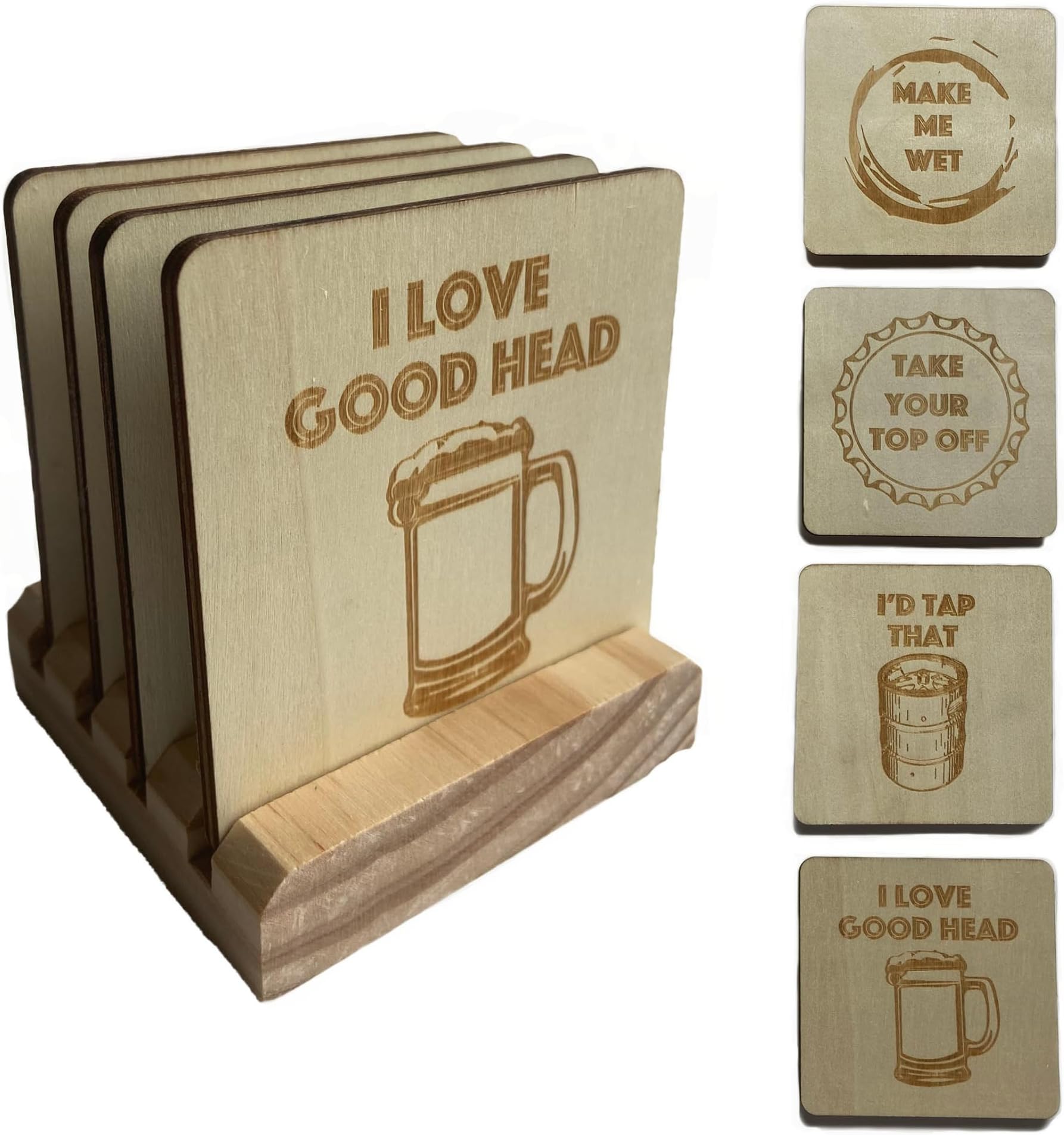 Amazon.com: Wood Coasters for Drinks with Bottle Opener Holder Set of 6 ...